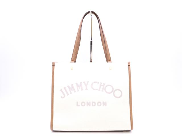 ★3日以内返品可★ JIMMY CHOO ジミー チュウ VARENNETOTEBAGRBJ コットンキャンバスVARENNE トートバック ブラウン クリーム バッグ