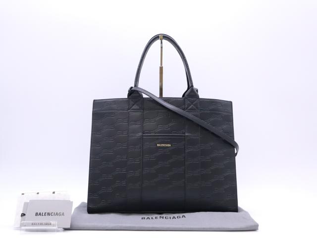 ★3日以内返品可★ BALENCIAGA バレンシアガ 714177 BBモノグラム レザー ハードウェア 2WAYバッグ ブラック バッグ