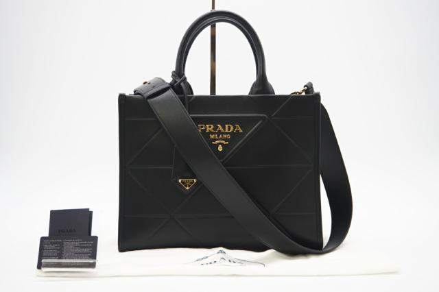 ★3日以内返品可★ PRADA プラダ 1BA379 メタルロゴ シンボルトップステッチ スモールバッグ ブラック バッグ