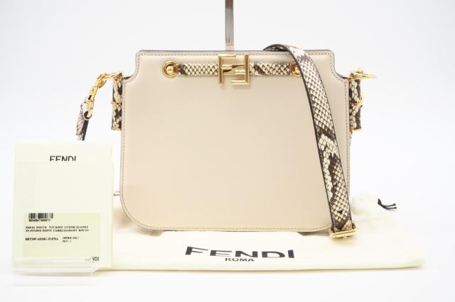 ★3日以内返品可★ FENDI フェンディ 8BT349 パイソン レザー FFモチーフ タッチ ショルダーバッグ アイボリー ベージュ バッグ
