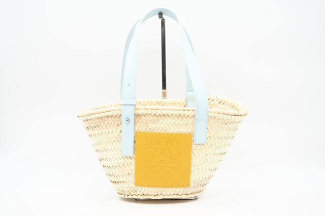 ★３日以内返品可★ LOEWE ロエベ 327.02.S93 ヤシの葉 カーフ ブルー イエロー ベージュ スモール バスケットバッグ