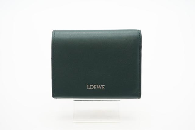 ★３日以内返品可★ LOEWE ロエベ CEM1FCAX01 シャイニーナパカーフ トライフォールド ジップウォレット グリーン ネイビー 財布