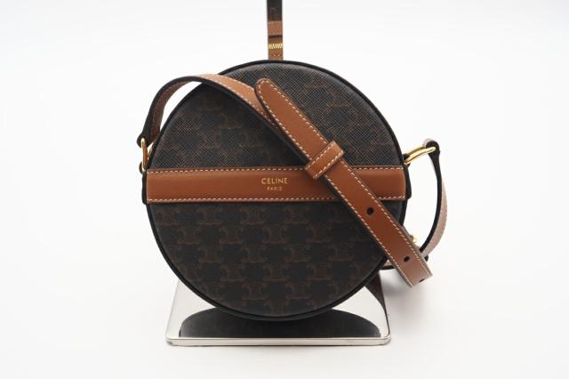 ★３日以内返品可★ CELINE セリーヌ 10G342CAM トリオンフ ラウンドパース ショルダーバッグ タン ブラウン ホワイト バッグ