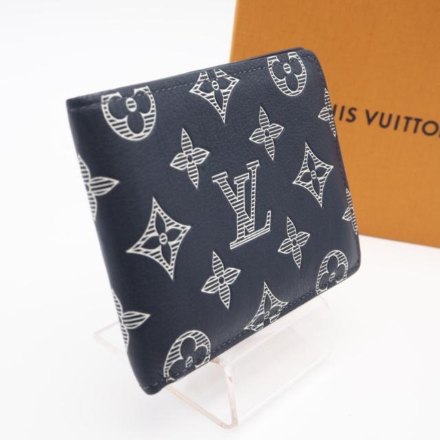★3日以内返品可★ LOUIS VUITTON ルイ ヴィトン M83379 シャドウ ポルトフォイユ ミュルティプル Navy Blue 二つ折り財布 美品