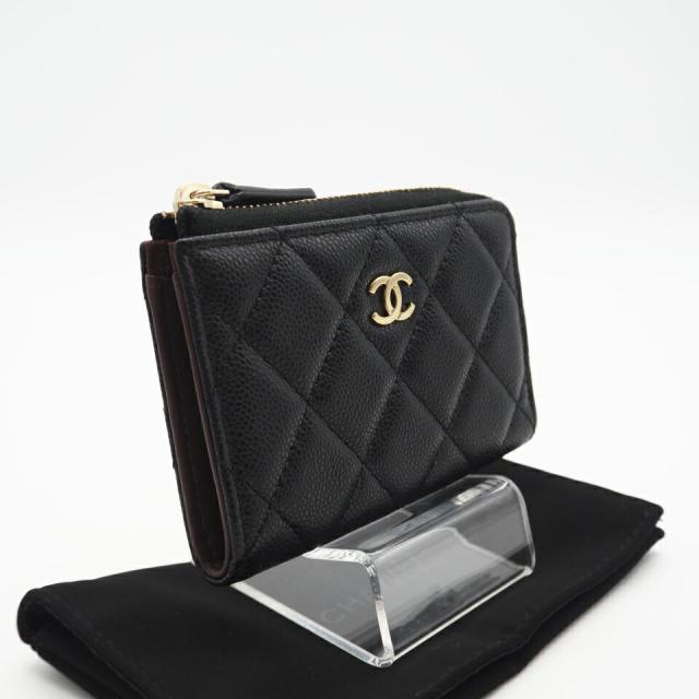 ★3日以内返品可★ CHANEL シャネル AP0221 キャビアスキン ココマーク マトラッセ ブラック L字ファスナーケース 美品