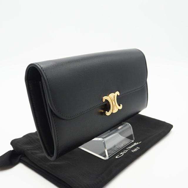 ★3日以内返品可★ CELINE セリーヌ 10E313DPV.38NO シャイニーカーフスキン ラージウォレット トリオンフ ブラック 長財布 美品