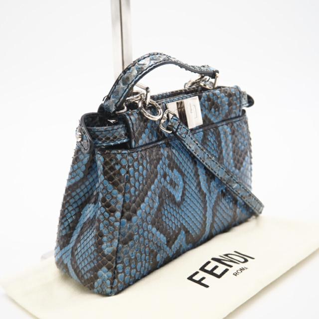 ★3日以内返品可★ FENDI フェンディ 8BN244 パイソン レザー マイクロ ピーカブー ブルー 2WAYハンドバッグ 美品