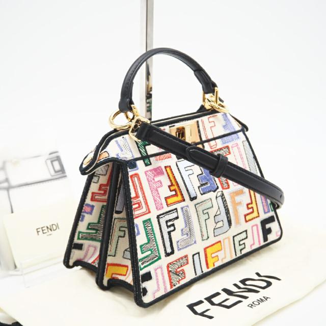 ★3日以内返品可★ FENDI フェンディ 8BN335 キャンバス ピーカブー ISeeU プチ マルチカラー 2WAYハンドバッグ 極美品
