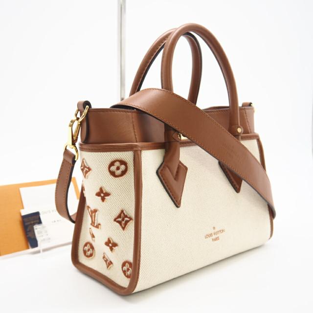 ★3日以内返品可★ LOUIS VUITTON ルイ ヴィトン M59905 キャンバスレザー オンマイサイドPM ベージュ ブラウン 2WAYバッグ 美品