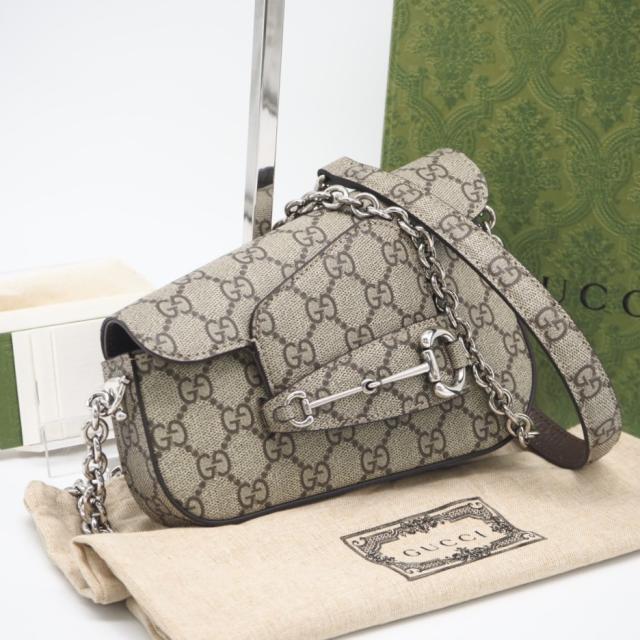 ★3日以内返品可★ GUCCI グッチ 774209 GGスプリーム ホースビット 1955 ベージュ ブラウン ショルダーバッグ 未使用