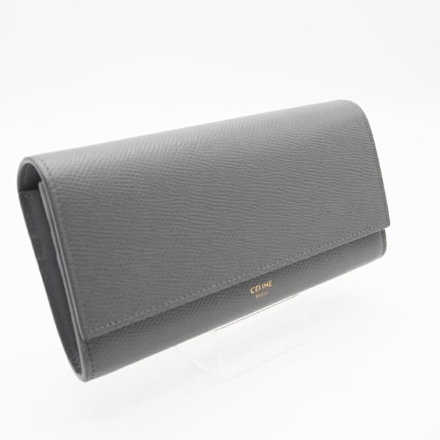 ★3日以内返品可★ CELINE セリーヌ 10B563BEL グレインドカーフスキンラージフラップウォレット グレー 二つ折り長財布 美品