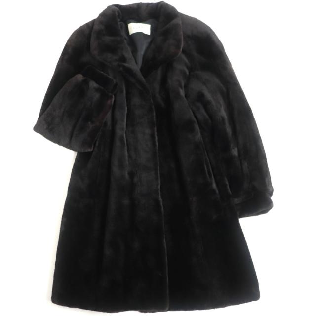 毛並み極美品▼MOONBAT ムーンバット MINK シェアードミンク 本毛皮セミロングコート ダークブラウン 毛質柔らか◎