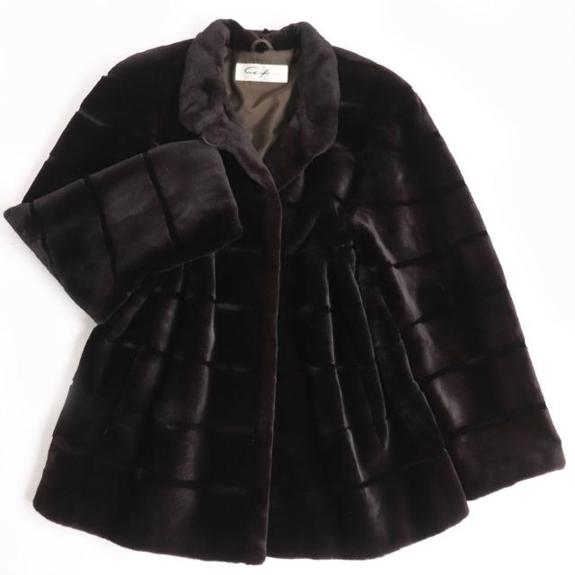 美品☆Altima　アルティマ　MINK　ミンク　シェアードミンク　デザイン　本毛皮コート　ダークブラウン　9〜11号　毛質柔らか◎