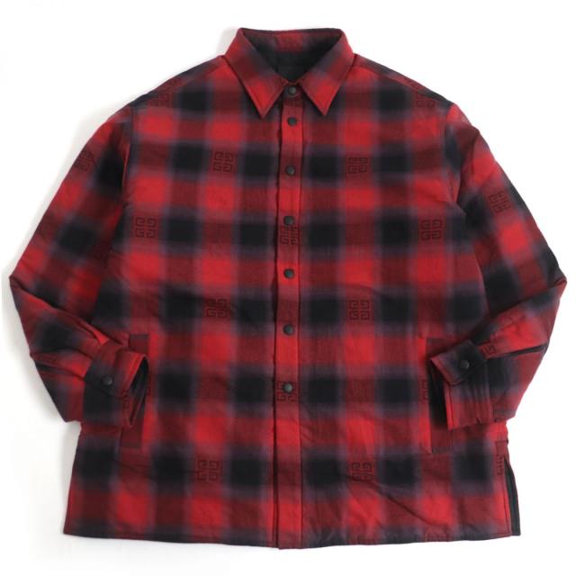 【ドンドン見直し】美品□22AW ジバンシィ BM60TQ13R9 4G キルティングフランネル オーバーシャツ/ブルゾン 赤×黒 41 正規品