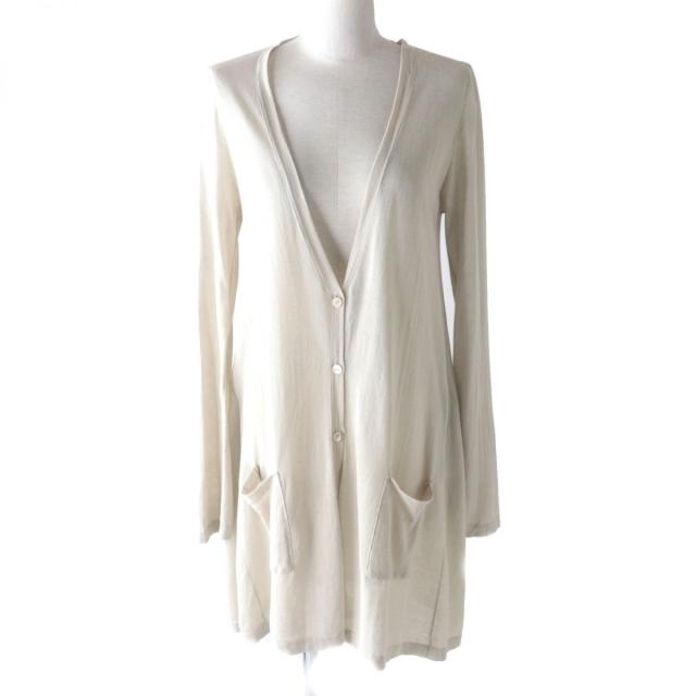 【ドンドン見直し】美品★正規品 フォクシー 38701 ロゴシェルボタン付き Vネック シルク混 長袖 ロングカーディガン ベージュ 日本製