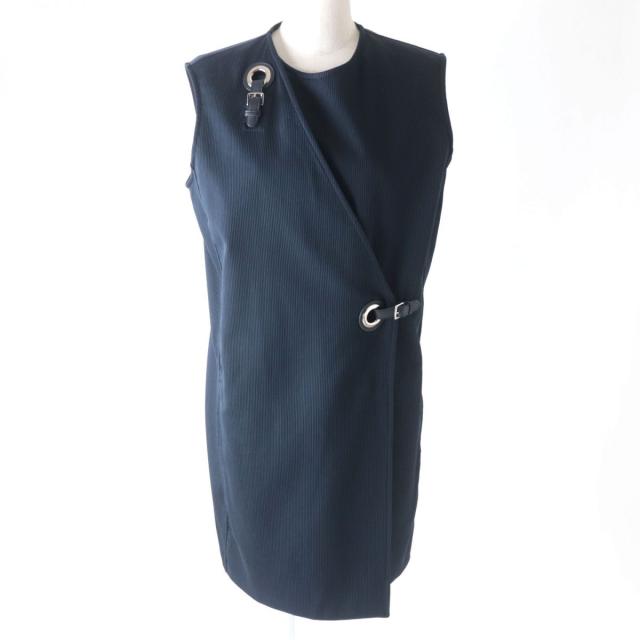 【ドンドン見直し】未使用品★正規品 エルメス 2022年 ROBE PORTEFEUILLE レザー使い ロング丈 ジレベスト/ワンピース 紺 40 タグ付