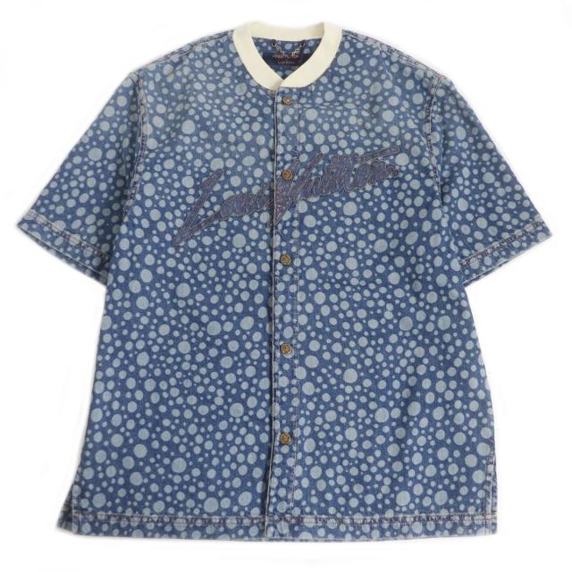 極美品□23AW LV×YK ルイヴィトン 草間彌生 1AB6OA インフィニティドット デニムシャツ/ベースボールシャツ ブルー XL 伊製 正規品