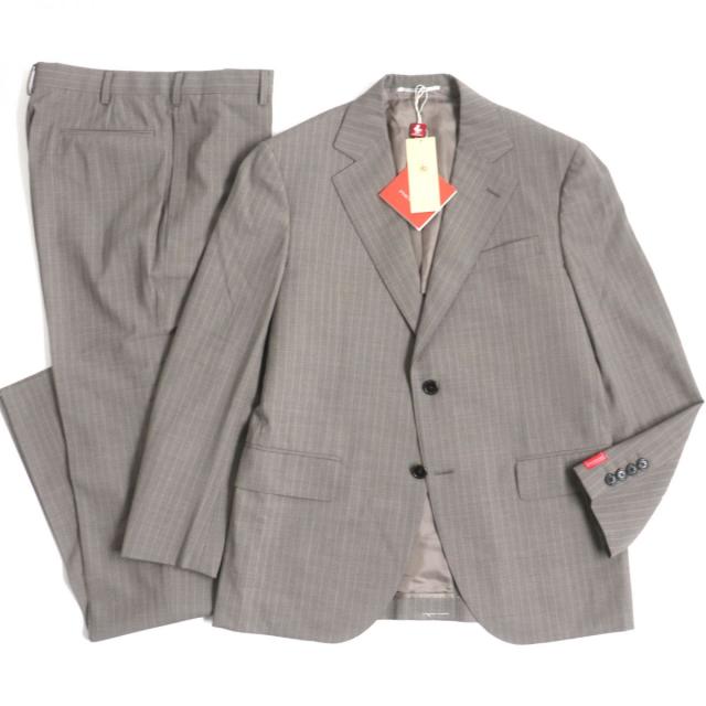 未使用品▼定価143000円 J.PRESS ジェイプレス ストライプ柄 PIACENZA社製生地使用 ウール×シルク シングルスーツ グレージュ 36  正規品
