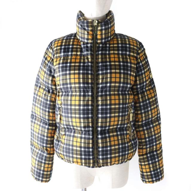 【ドンドン見直し】極美品△正規品 マイケルコース JF92HY8CTW チェック柄 スタンドカラーダウンジャケット ショート丈 イエロー系 S