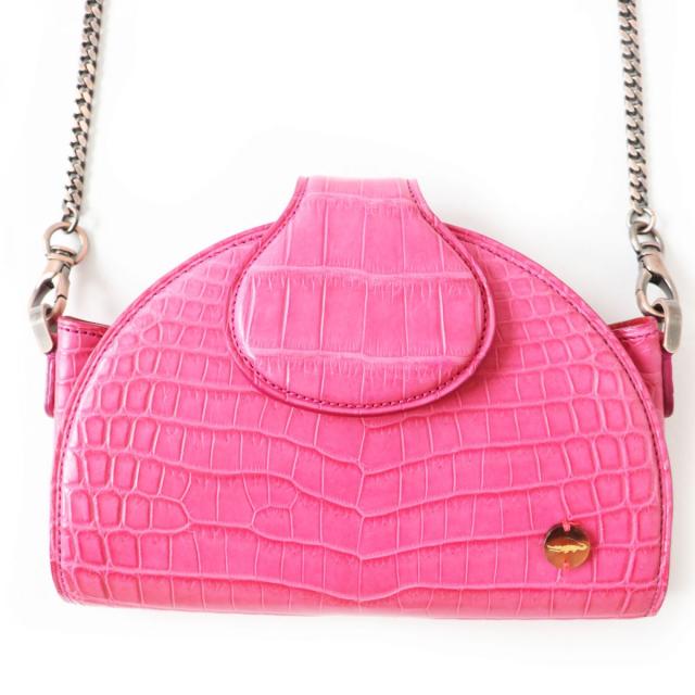 【ドンドン見直し】美品◎CIVINILE チビナイル レディース マットクロコダイル 半月型／ハーフムーン チェーンショルダーバッグ