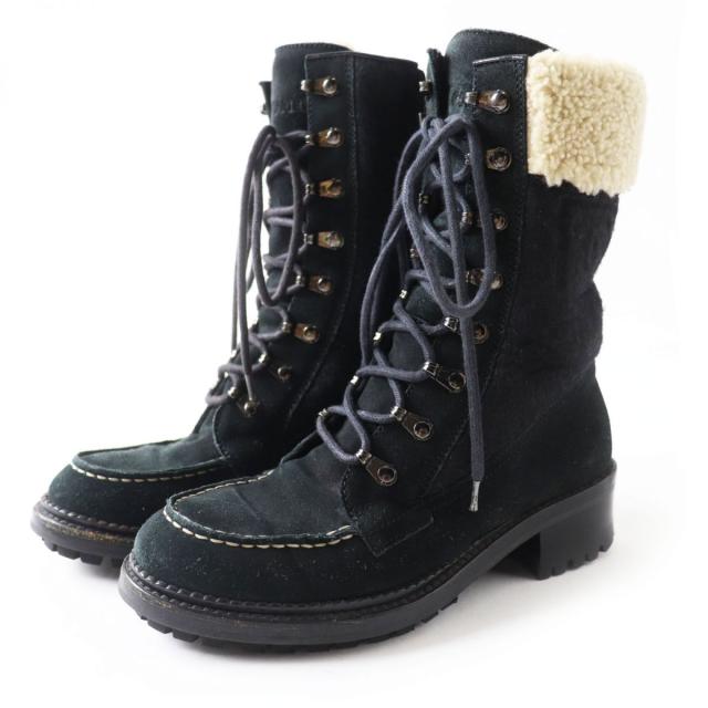 【ドンドン見直し】良品◎CHANEL シャネル スポーツ ココマーク レースアップブーツ ボア×スウェードレザー ミディアムブーツ 35 1／2