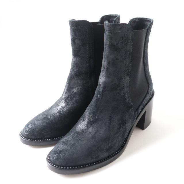 【ドンドン見直し】美品★JIMMY CHOO ジミーチュウ ラインストーン付 サイドゴア チャンキーヒール スウェードレザー ショートブーツ 36