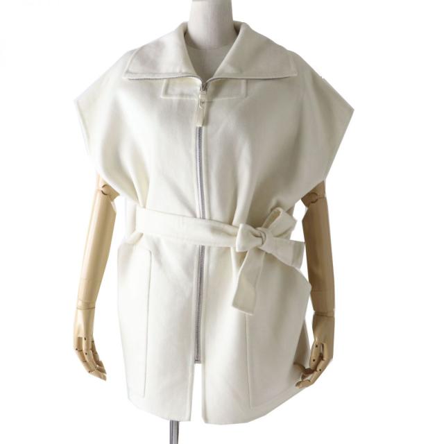 【ドンドン見直し】未使用品◎正規品 22年 エルメス 2H0132DA ベルト付き カシミヤ100％ ショートコート／ベスト／ジレ 白 34