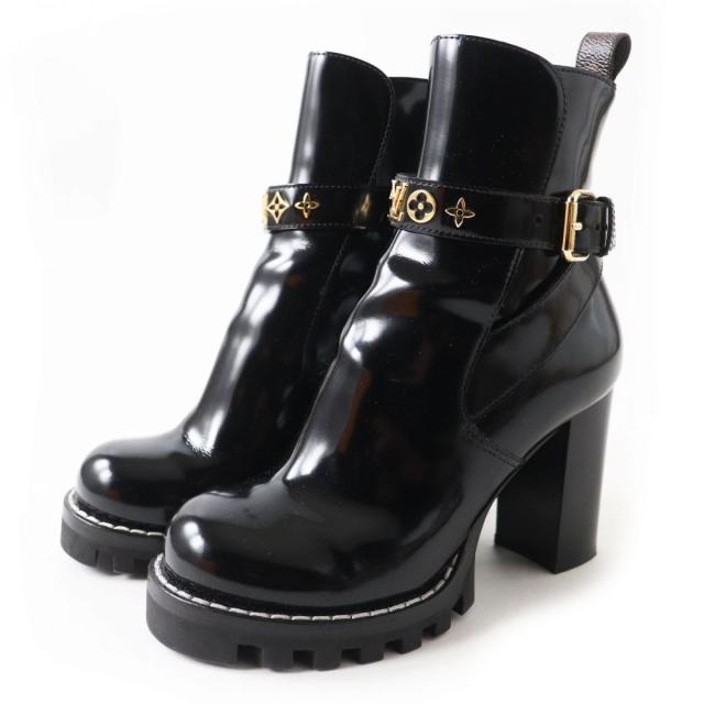 【ドンドン見直し】極美品◎正規品 21年 ルイヴィトン 1A95HK スタートレイル ライン アンクルブーツ パテントレザー ブラック 36 箱 袋