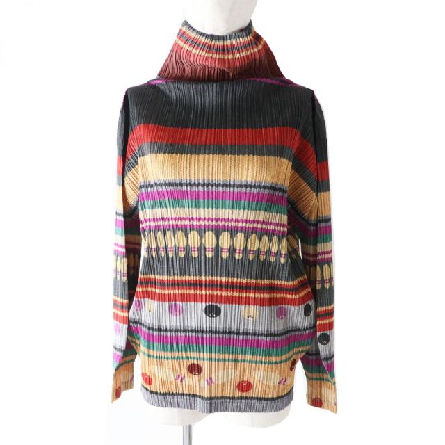 【ドンドン見直し】極美品◎正規品 希少 プリーツプリーズ PP73-JK652 レディース 長袖 ハイネック プリーツトップス ボーリング柄 3