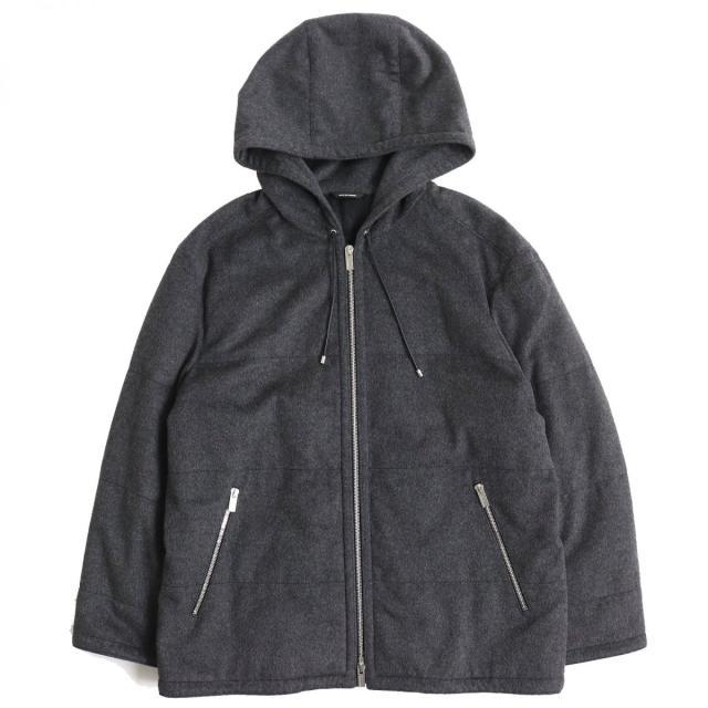 【ドンドン見直し】極美品△正規品 エルメス 極上 カシミヤ100％ ダブルジップ フーデッド ダウンジャケット グレー 50 メンズ 仏製