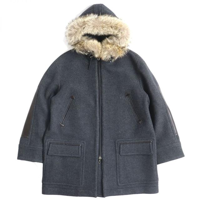 【ドンドン見直し】極美品△トムフォード ファー・フード・レザーパッチ付き キャメル×モヘア×ウール ジップアップ コート 48 伊製