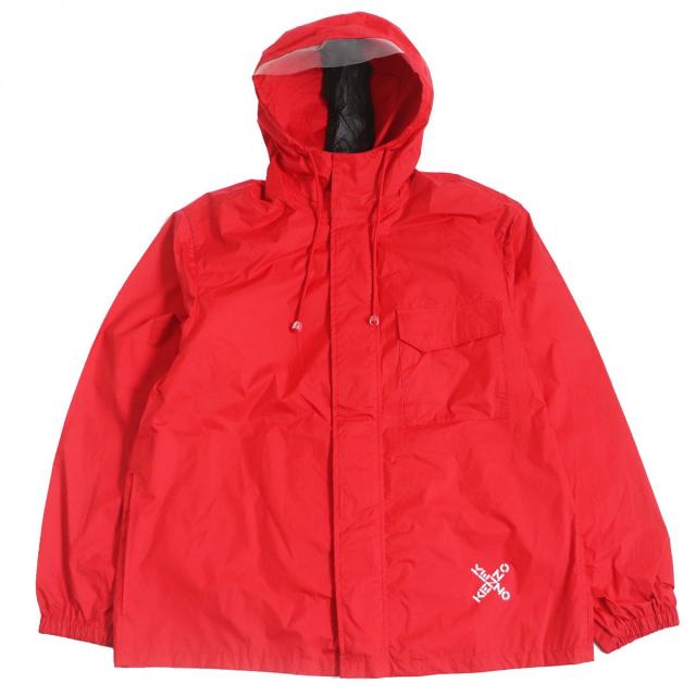 未使用品□21SS KENZO/ケンゾー FA65BL 5601NJ  ロゴプリント WZIP フーデッド ウィンドブレーカー/レインコート レッド L 正規品 メンズ
