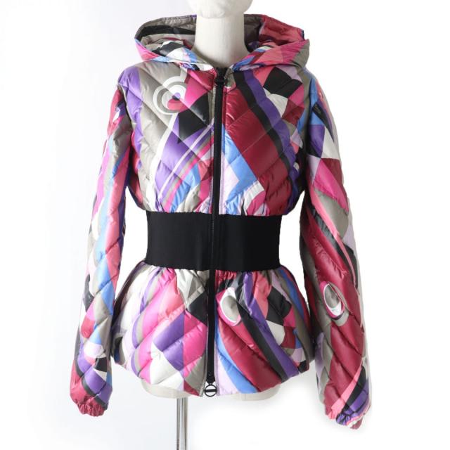 未使用品☆定価232100円 正規品 EMILIO PUCCI エミリオプッチ 総柄 ウエストゴム切替 フード付 ダウンジャケット マルチカラー 44