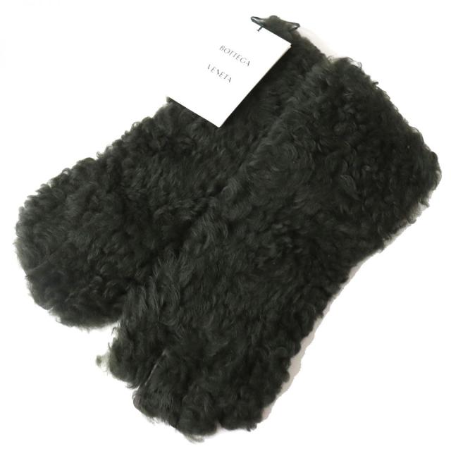 未使用品△正規品 ボッテガヴェネタ 652238 GLOVES TEDDY 裏地カシミヤ ムートン グローブ/手袋 カーキ×ダークブラウン 8S 伊製 メンズ