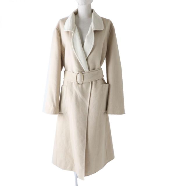 美品◎正規品 伊製 サルヴァトーレ フェラガモ レディース ベルト付き ダブルフェイス ウール×アンゴラ ガウンコート／ラップコート 44