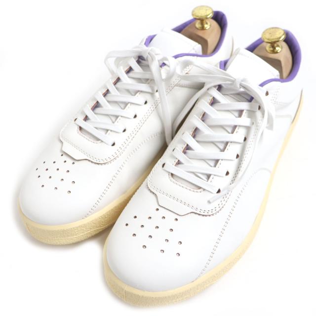 未使用品 JIL SANDER ジルサンダー 定価104500円 レザー ロゴ入り ローカットスニーカー ホワイト パープル 44 箱・保存袋付き メンズ