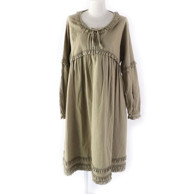 美品★ピンクハウス 定価39600円 A2103FBY368 綿和紙ビエラ リボン付 フリルデザイン チュニックブラウス/ロングワンピース 茶 正規品