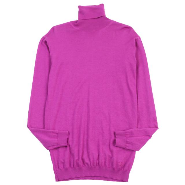 美品●ヴァレンティノ 2020年製 UB3KC17A5S7 カシミヤ シルク タートルネック ロゴ刺繍入り ニット セーター ピンク S 正規品 メンズ