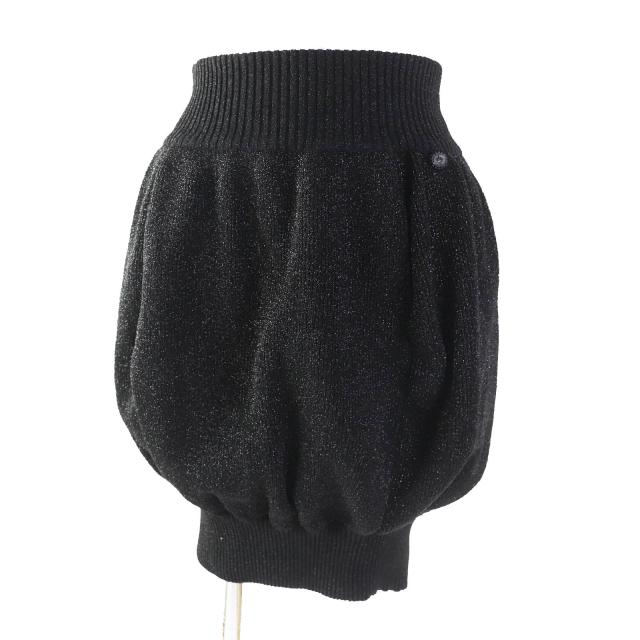 極美品◎CHANEL シャネル 08A P33467 ココマークプレート付き ラメ入り バルーン スカート ブラック シルバー系 36 伊製　レディース