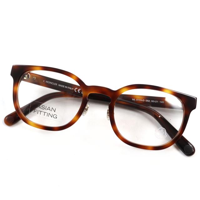 未使用品○モンクレール ML 5174-D 052 ロゴ入り ボストンシェイプ フルリム メガネ 眼鏡 茶(マーブル) 50□21 145 デモレンズ 伊製