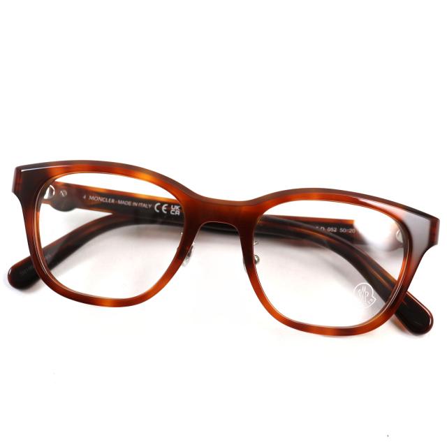 未使用品○モンクレール ML 5185-D 052  ロゴ入り ウェリントン メガネ 眼鏡 クリアブラウン(マーブル) 50□20 145 デモレンズ 伊製