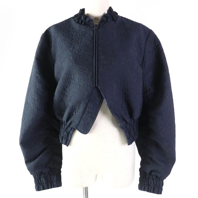極美品☆CECILIE BAHNSEN セシリー バンセン 23年 DENICE ジャガード織 クロップド丈 ボンバージャケット 紺 UK12 伊製 正規品 レディース