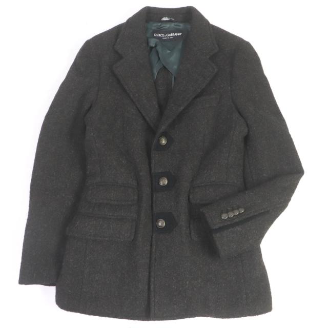 極美品□DOLCE&GABBANA ドルチェ＆ガッバーナ アルパカ 黒タグ エンブレムロゴボタン チェスターコート ブラウン系 44 イタリア製 正規品