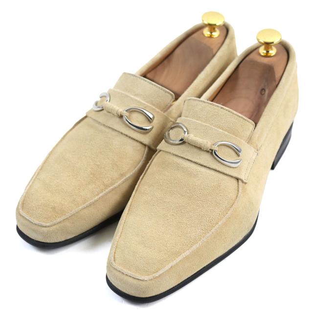 美品○CORTHAY コルテ スウェードレザー スクエアトゥ モカシン/ビットローファー ベージュ 6.5 (25cm相当) メンズ