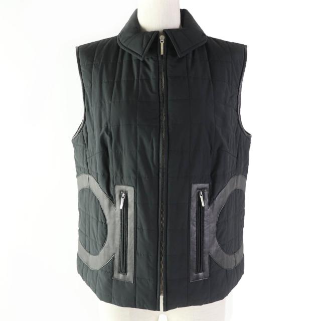 未使用品☆サルヴァトーレフェラガモ ガンチーニ レザー使い キルティング 中綿入り ZIP UP ベスト ブラック 44 イタリア製 レディース