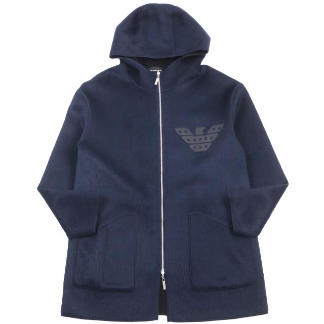 極美品●EMPORIO ARMANI エンポリオ アルマーニ 2019年製 黒タグ ロゴ入 リバーシブル フーデッドブルゾン ネイビー S 正規品 メンズ