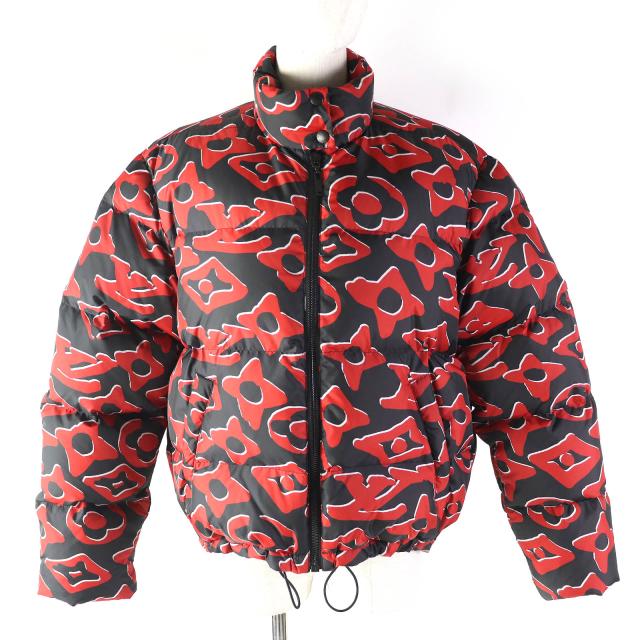 極美品△ルイヴィトン ウルス フィッシャー 21SS 1A8B3X タフテッドモノグラム ハイネック ダウンジャケット 赤 黒 36 伊製 正規品
