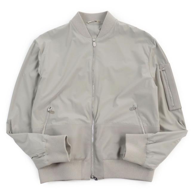 未使用品●HERMES エルメス 23SS ラムレザー使い ツーコンポジット リブジップアップ ジャケット グレー 50 フランス製　正規品 メンズ