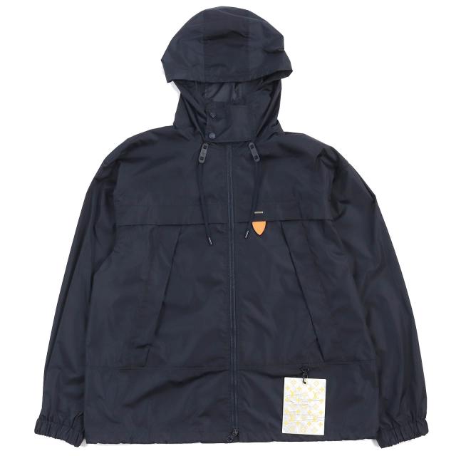 美品△ルイヴィトン ステープルズエディション ロゴプレート レザー使い フーデッド ZIPUP ジャケット ネイビー 52 伊製 正規品 メンズ