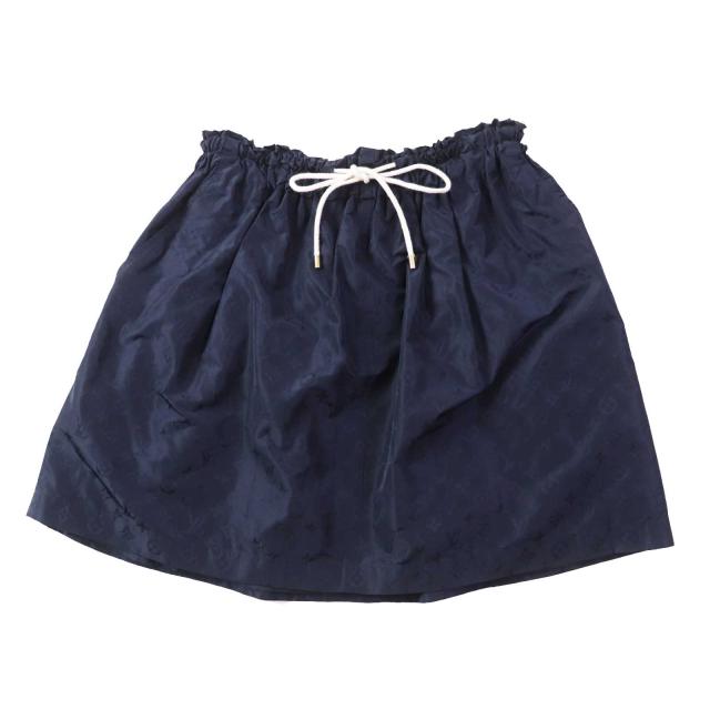 極美品◎LOUIS VUITTON ルイヴィトン 2022年製 シルク混 総モノグラム柄 フレアスカート ネイビー 34 イタリア製 正規品 レディース